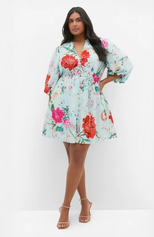 City Chic Flora Print Cotton Minidress