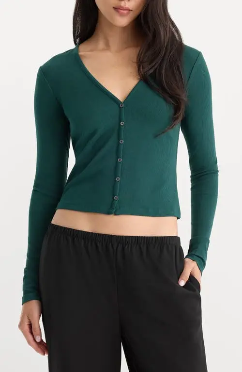 Good American Ribbed V-neck Striped Cropped Cardigan - Forest Green