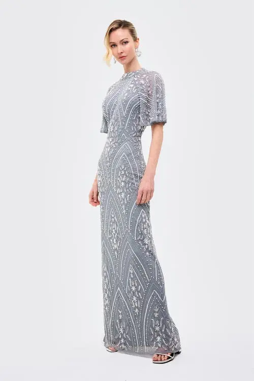 BEAUUT Embellished Sequins High Neck Gown