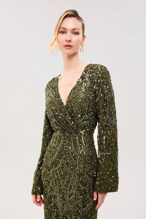 BEAUUT Embellished Sequin Abstract Gown