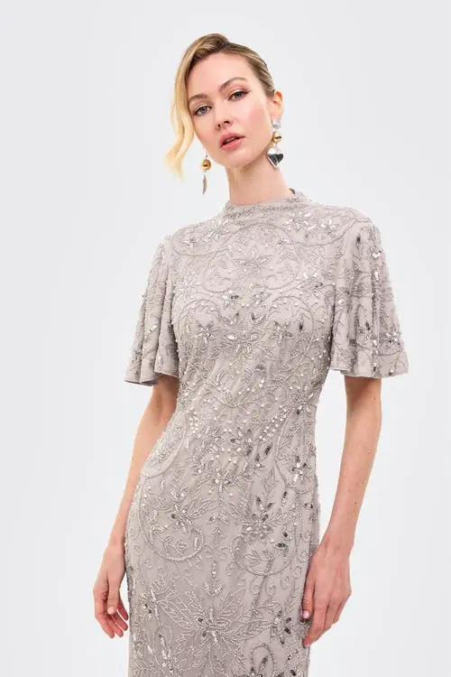 BEAUUT Embellished High Neck Gown