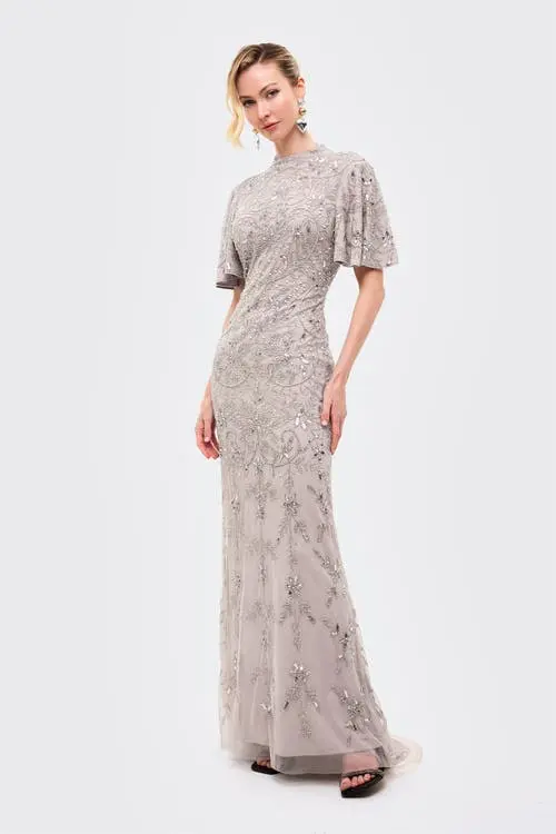 BEAUUT Embellished High Neck Gown