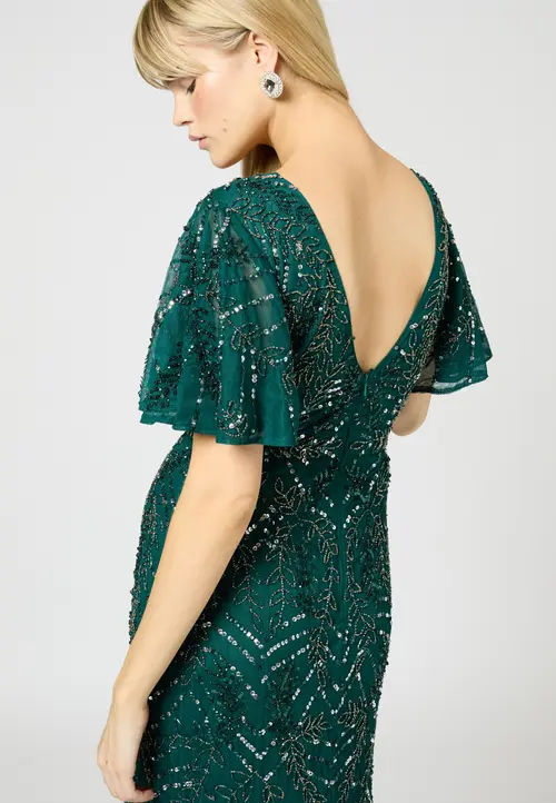 BEAUUT Embellished Sequins Wrap Neck Maxi Dress
