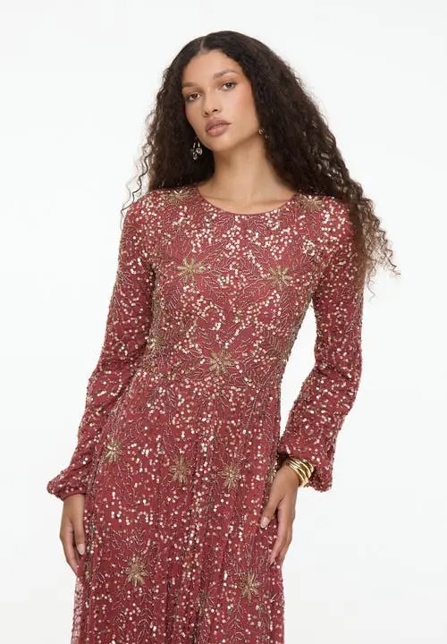 MARYISA Modest Embellished Sequins A-line Dress