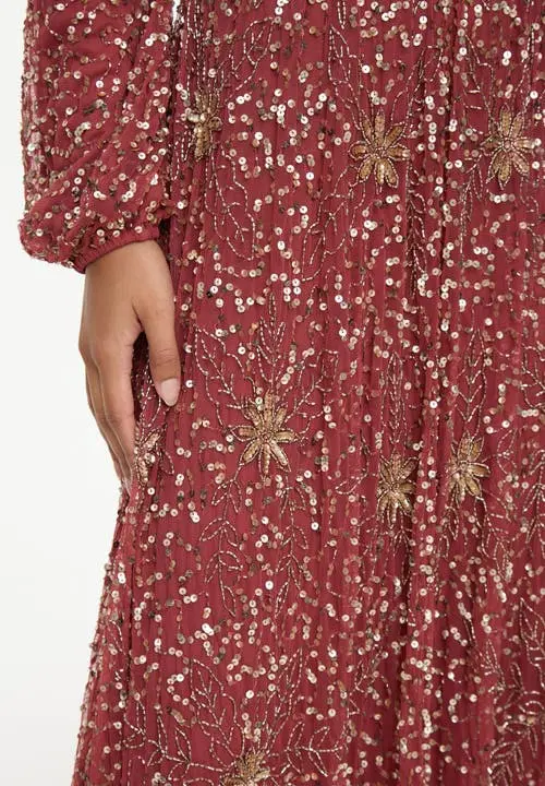 MARYISA Modest Embellished Sequins A-line Dress