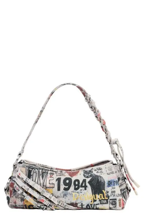 Desigual Small Mixed Print Denim Crossbody Bag - White Multi