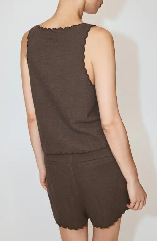 Mango Scalloped Double Gauze Tie-front Top