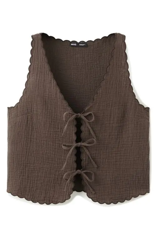 Mango Scalloped Double Gauze Tie-front Top
