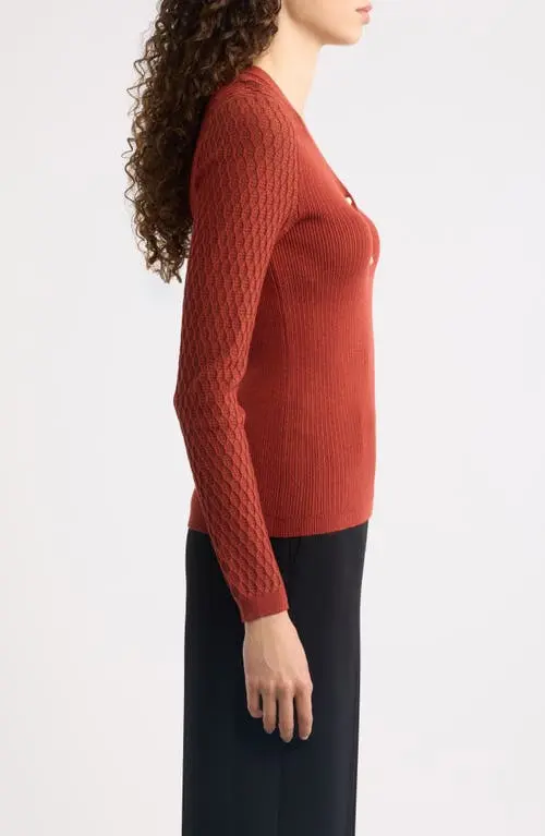 Elie Tahari Yusra V-neck Ribbed Sweater With Goldtone Buttons