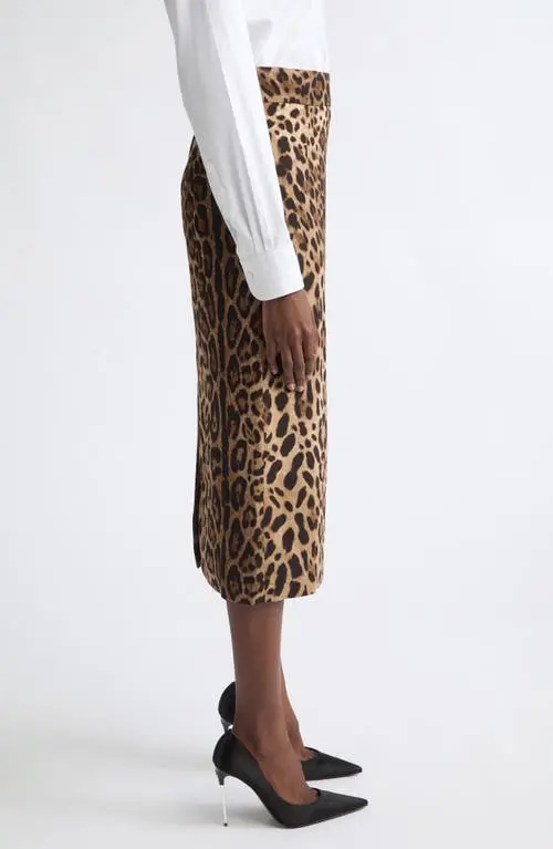 Dolce & Gabbana Leopard Print Stretch Cady Pencil Skirt