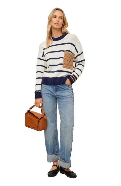 Fifteen Twenty Lucia Crewneck Striped Sweater With Contrast Pocket