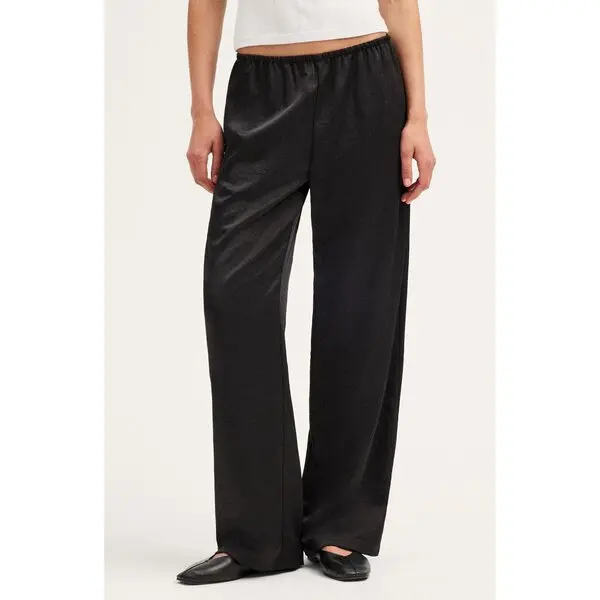 Madewell Devon Satin Wide Leg Pants - Jet Black