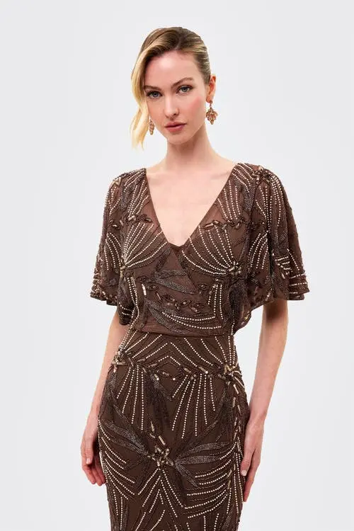BEAUUT Embellished Sequin Fitted Gown