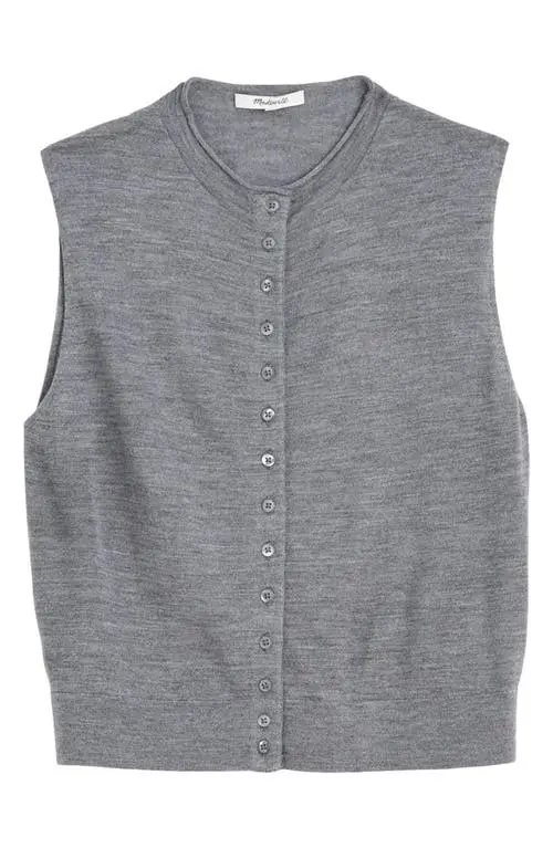 Madewell Button Front Sleeveless Cardigan - Medium Hthr Grey