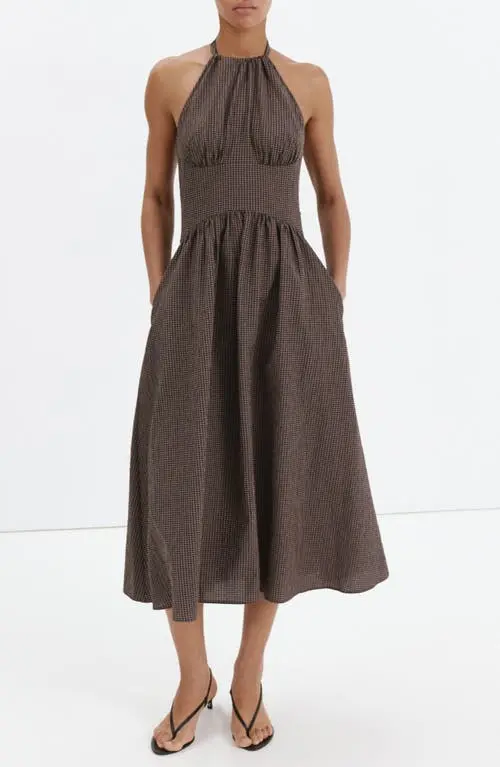 Mango Gingham Halter Dress - Brown