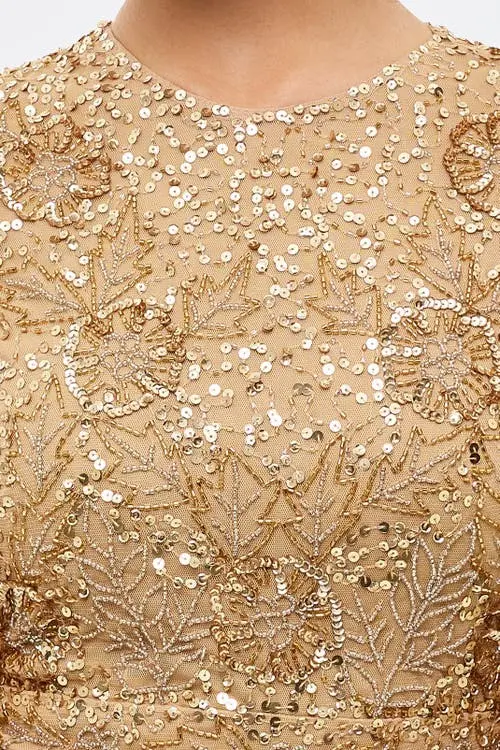 MARYISA Modest Embellished Sequins A Line Maxi Dress