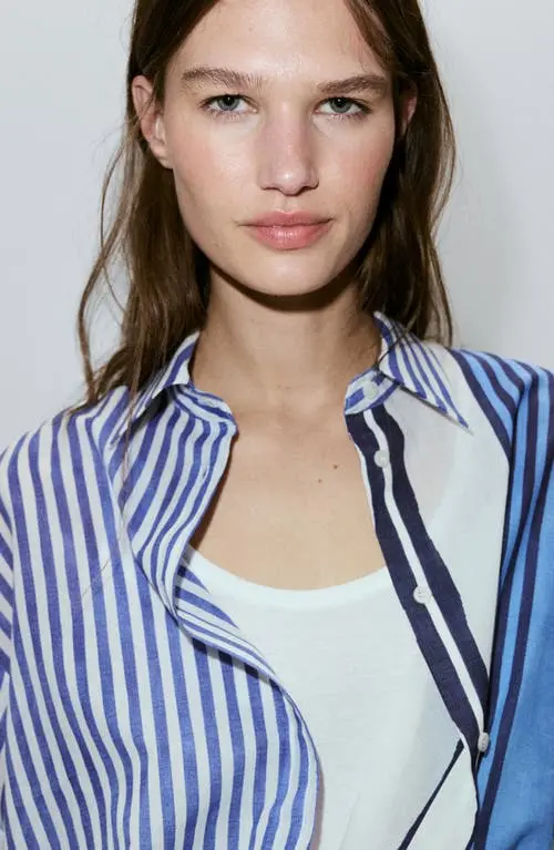 Mango Stripe Cotton Button-up Shirt