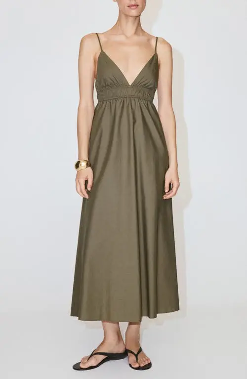 Mango V-neck Shirred Lyocell Blend Dress