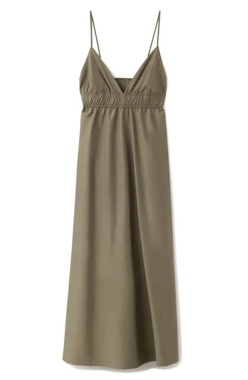 Mango V-neck Shirred Lyocell Blend Dress