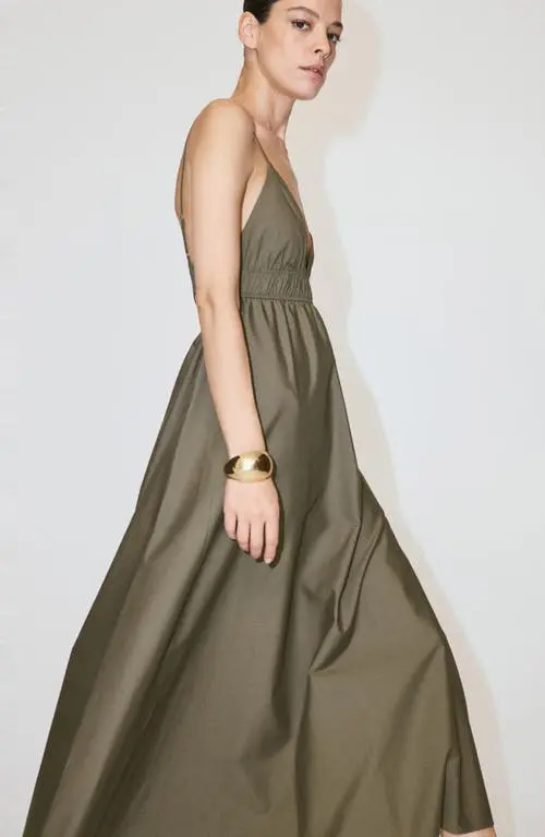 Mango V-neck Shirred Lyocell Blend Dress