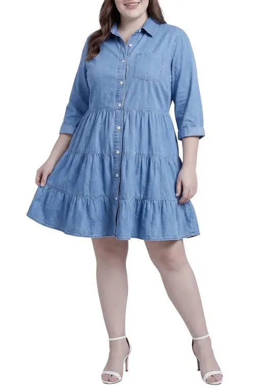 STANDARDS & PRACTICES Tiered Chambray Shirtdress