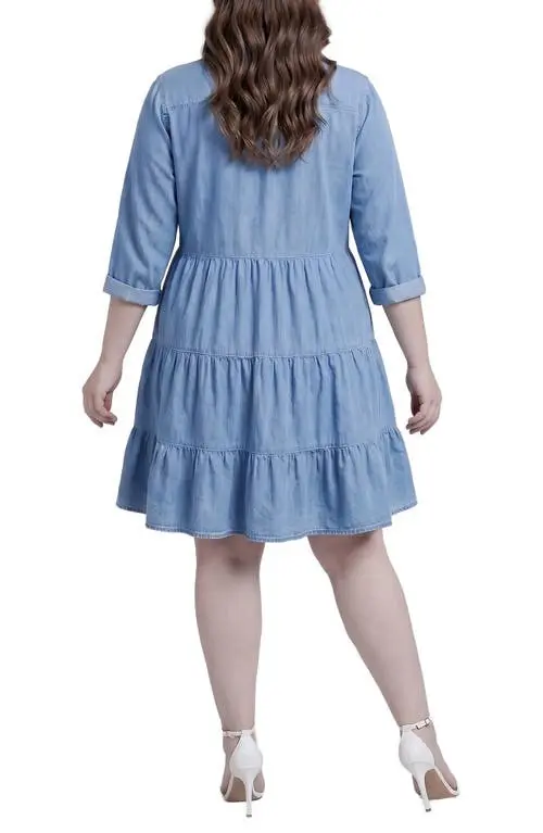 STANDARDS & PRACTICES Tiered Chambray Shirtdress