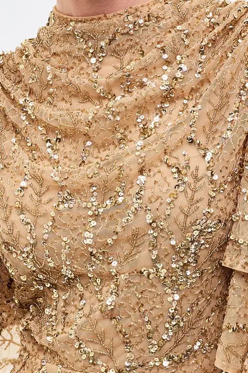 BEAUUT Embellished Sequins Double Sleeves Dress