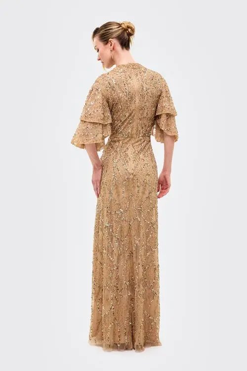 BEAUUT Embellished Sequins Double Sleeves Dress