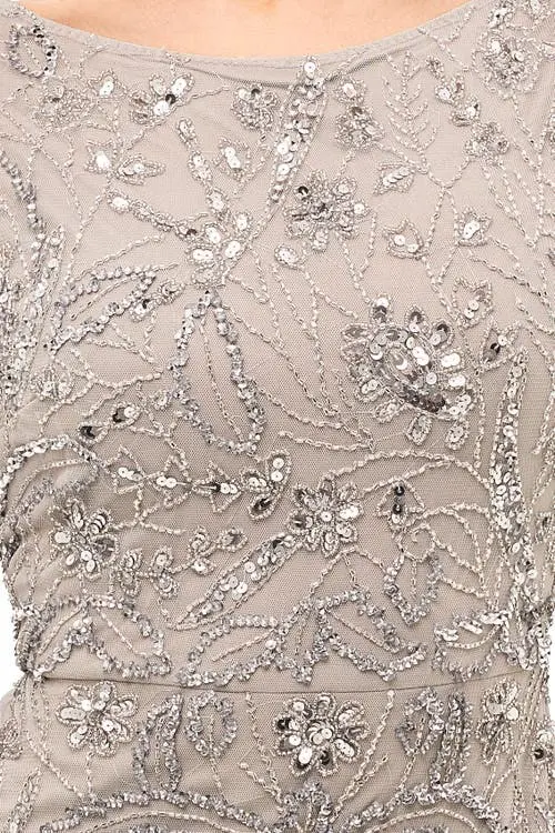 MARYISA Modest Floral Embellished Sequins Maxi Dress