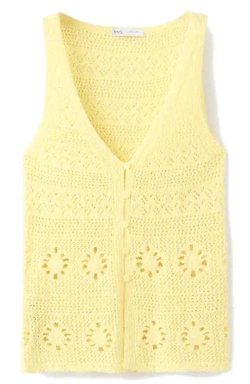 Mango Crocheted Button-front Sleeveless Vest - Yellow