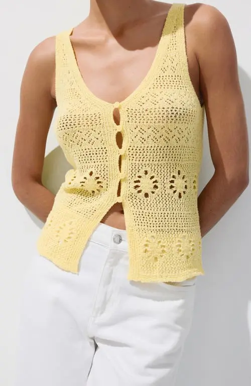 Mango Crocheted Button-front Sleeveless Vest - Yellow