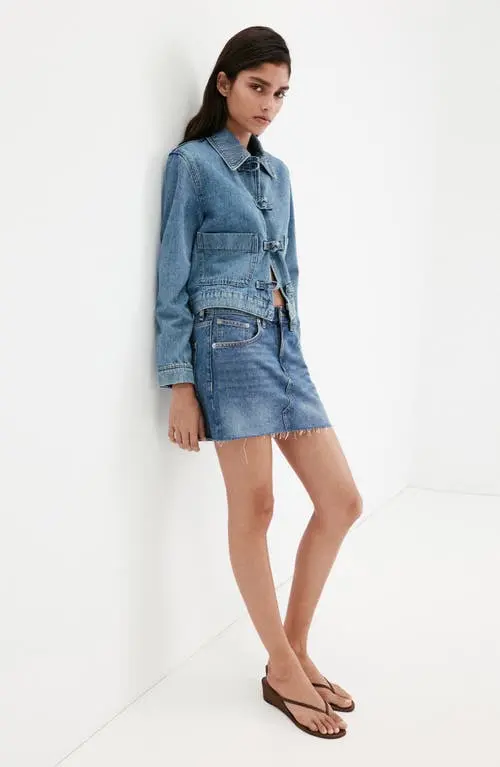 Mango Cropped Denim Jacket With Knotted Toggles