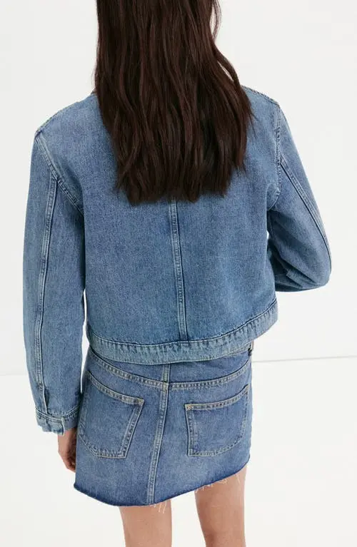 Mango Cropped Denim Jacket With Knotted Toggles