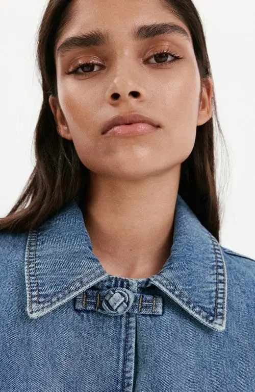 Mango Cropped Denim Jacket With Knotted Toggles