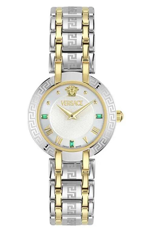 Versace Antlia Emerald Bracelet Watch With Guilloche Dial And Medusa Head Accent - Two Tone