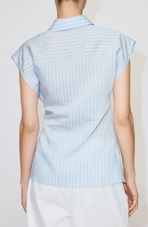 Mango Knotted Stripe Cap Sleeve Button-up Shirt