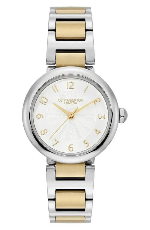 OLIVIA BURTON Pembroke Gold Tone Stainless Steel Link Bracelet Watch - Silver White