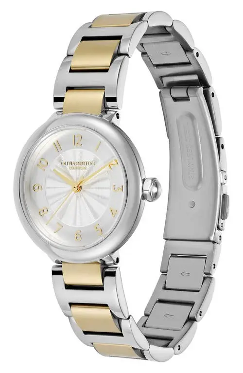 OLIVIA BURTON Pembroke Gold Tone Stainless Steel Link Bracelet Watch - Silver White