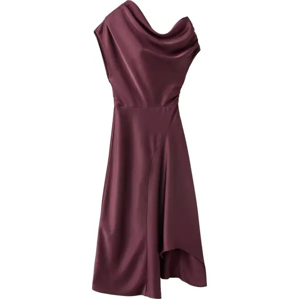 Mango Asymmetrical Satin Dress - Wine