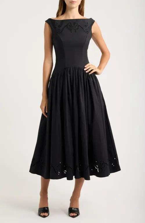 House Of Cb Lauren Embroidered Cotton Blend Midi Dress - Black