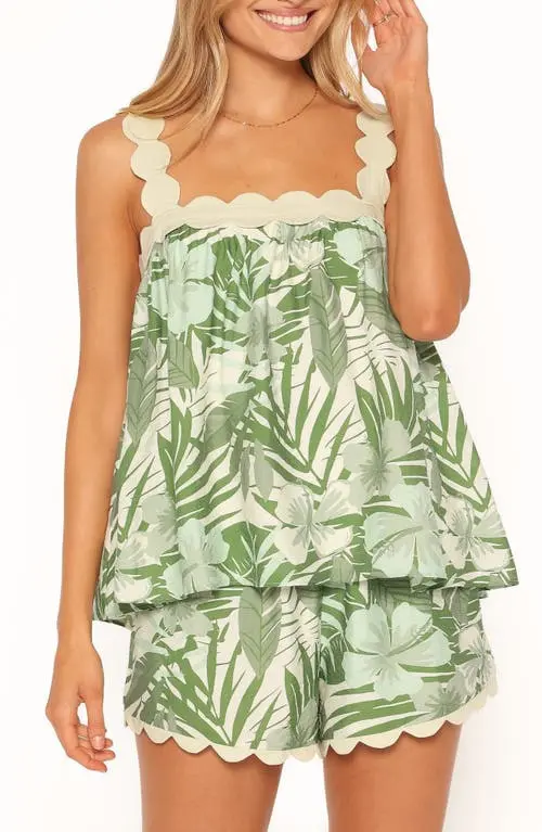 PETAL & PUP Lillian Scalloped Edge Cotton Blend Top & Shorts Set - Green Leaf
