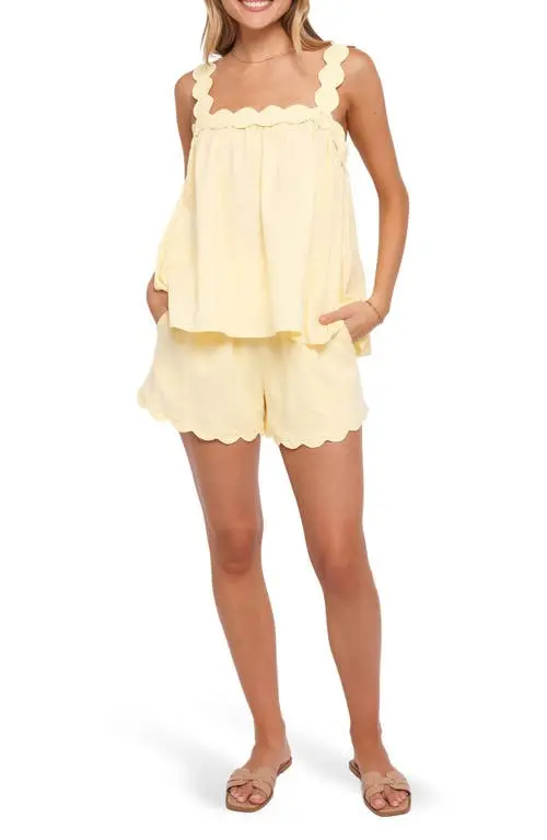 PETAL & PUP Lillian Scalloped Edge Cotton Blend Top & Shorts Set - Yellow