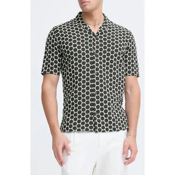 CASUAL FRIDAY Samwell Embroidered Eyelet Camp Shirt - Dark Navy