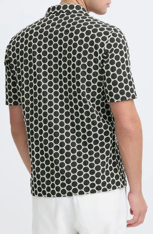 CASUAL FRIDAY Samwell Embroidered Eyelet Camp Shirt - Dark Navy