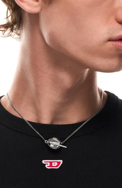 DIESEL® Stainless Steel Globe Pendant Necklace With Toggle Closure