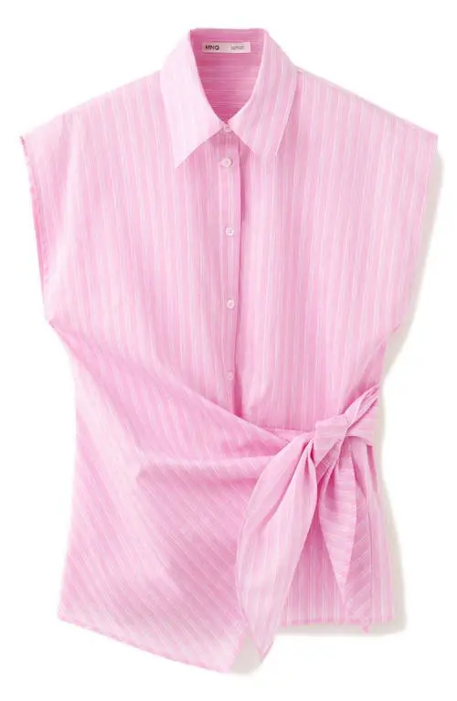 Mango Knotted Stripe Cap Sleeve Button-up Shirt