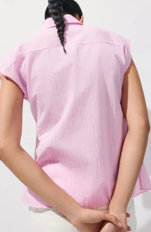 Mango Knotted Stripe Cap Sleeve Button-up Shirt