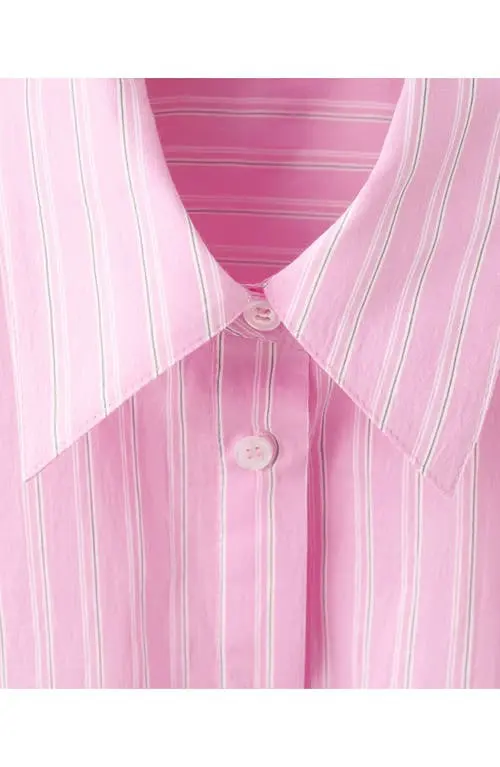 Mango Knotted Stripe Cap Sleeve Button-up Shirt