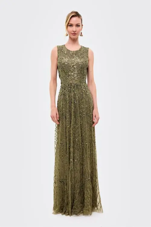 BEAUUT Embellished Sequins Back Satin Bow - Khaki