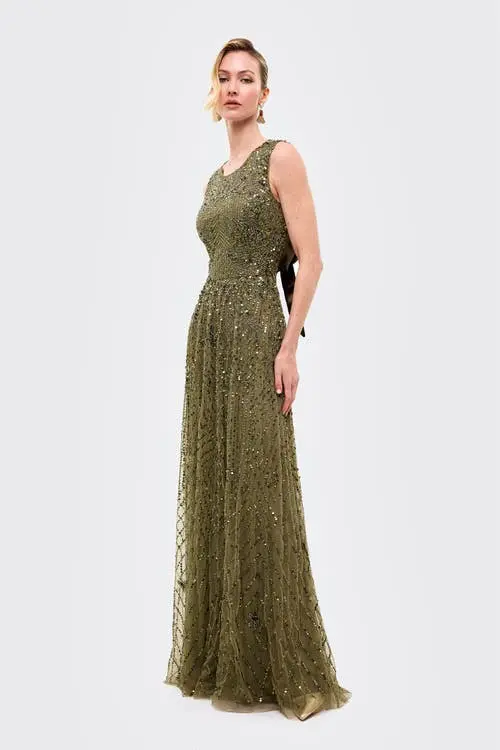 BEAUUT Embellished Sequins Back Satin Bow